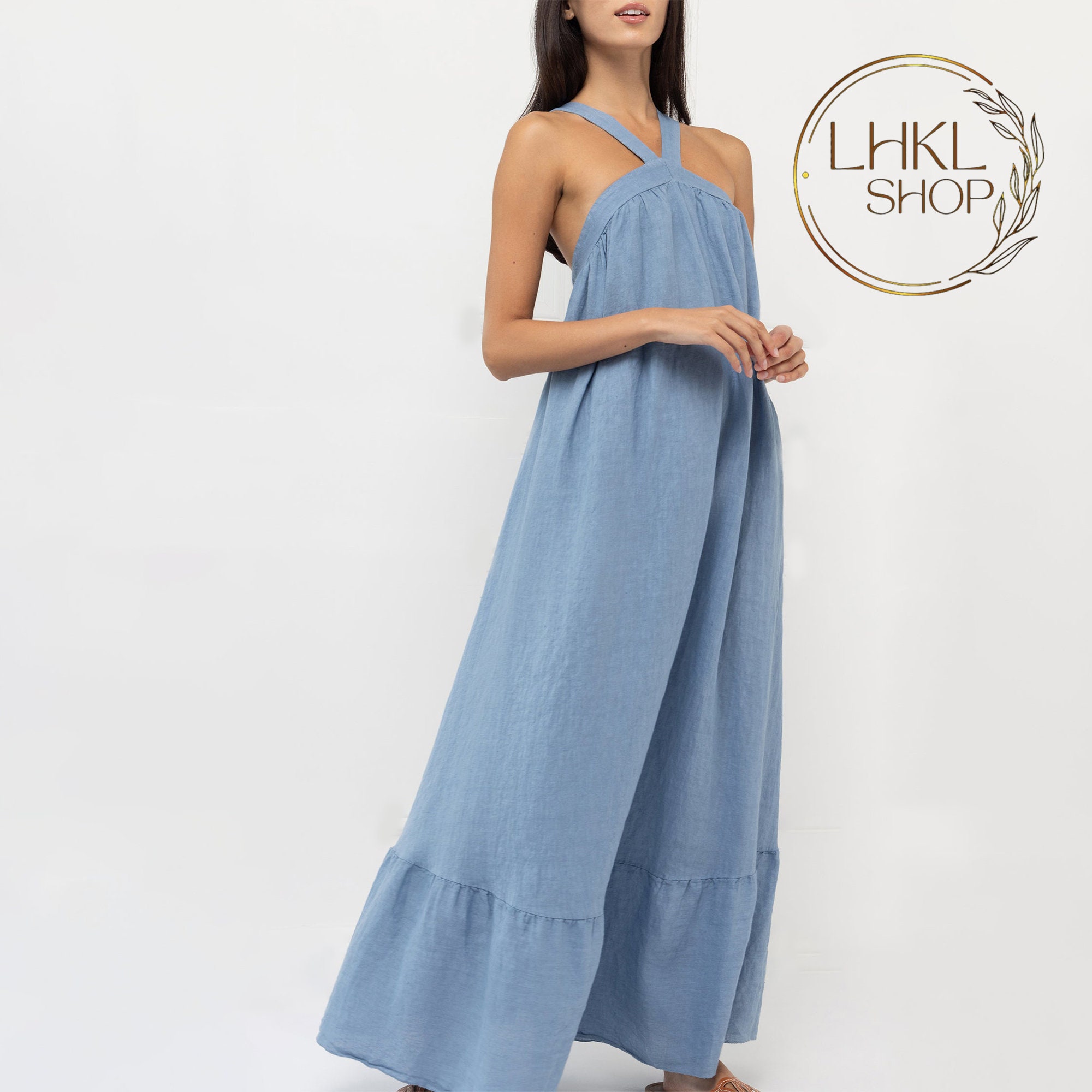 Apron Linen Dress, Midi Linen Dress, Backless Linen Dress, Seattle ...