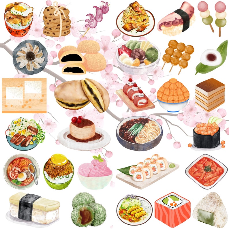 144 Japanese Food, Japanese Food Watercolor Clipart Collection ...