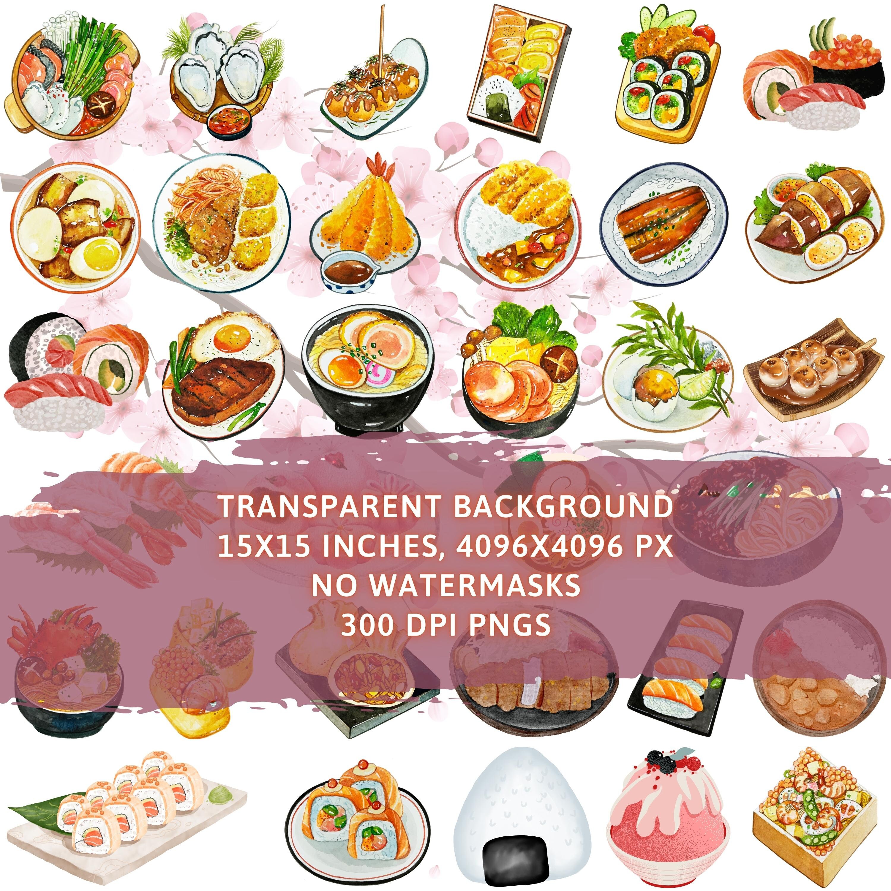 144 Japanese Food, Japanese Food Watercolor Clipart Collection ...