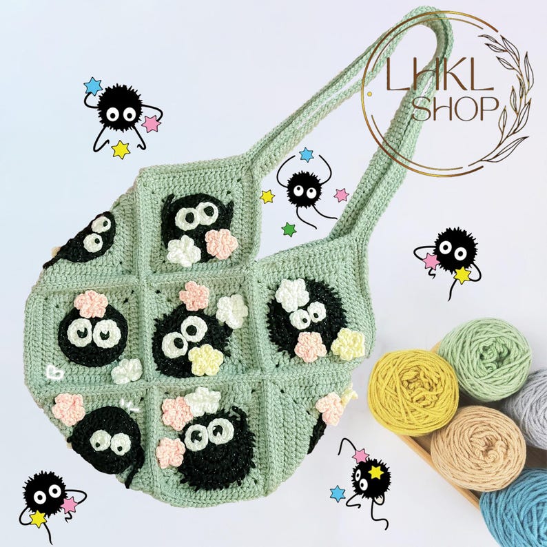Totoro-inspired Crochet Bag, Crochet Tote Bag, Summer Beach Bag, Granny ...
