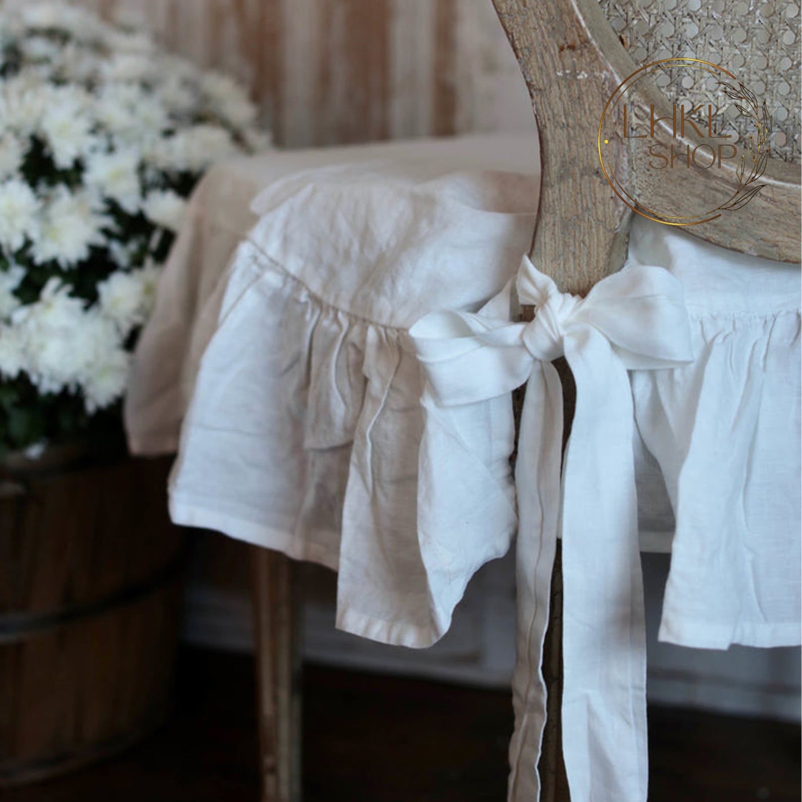 Ruffled Linen Chair Cover, Seat Cover, Chair Protection, Chair Slip ...
