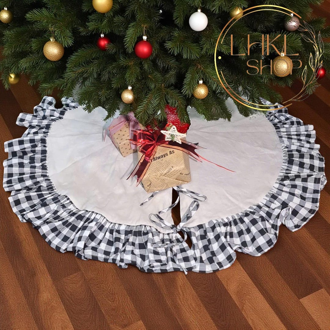 Plaid Tree Skirt, Tartan Tree Skirt, Christmas Tree Skirt, Linen Tree ...