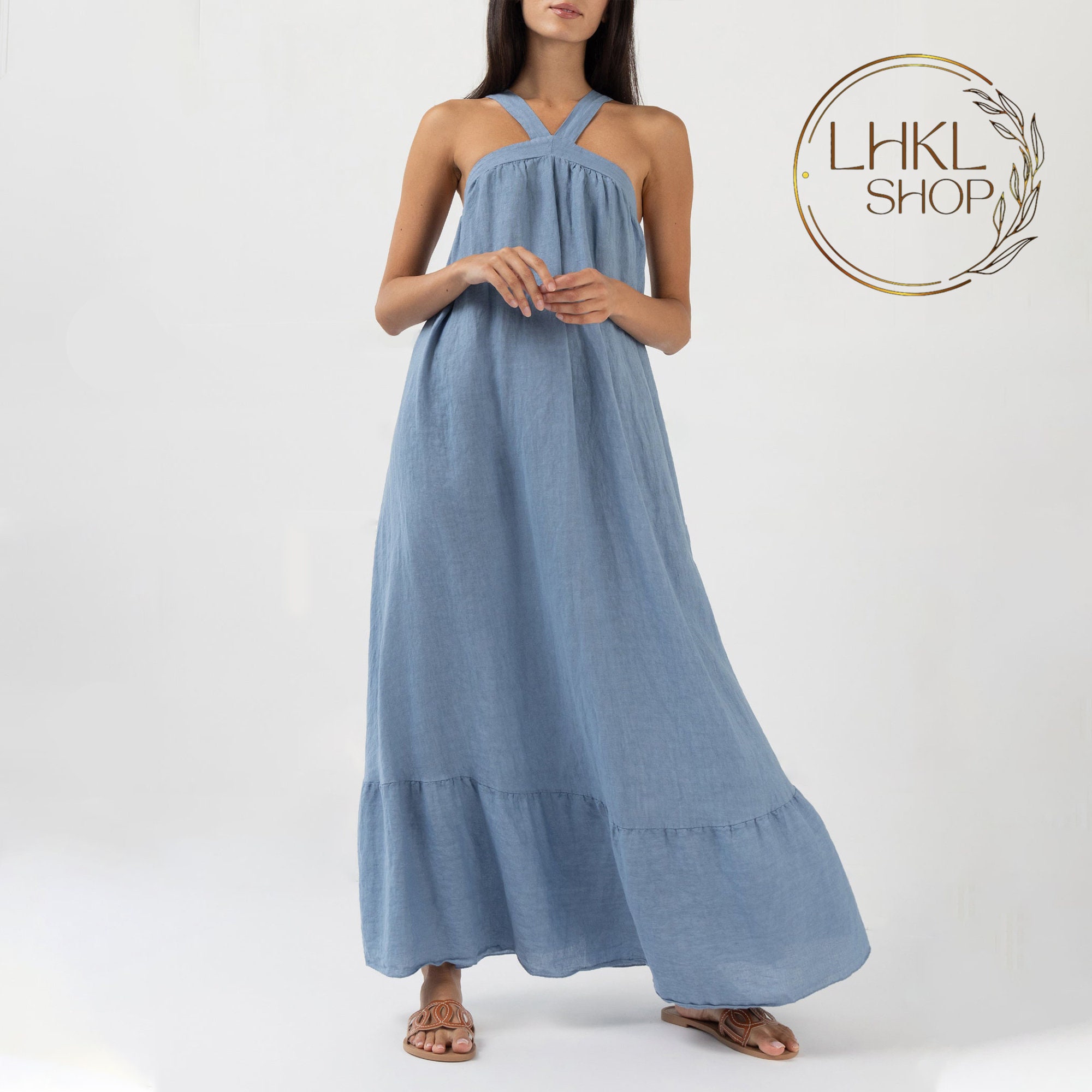Apron Linen Dress, Midi Linen Dress, Backless Linen Dress, Seattle ...