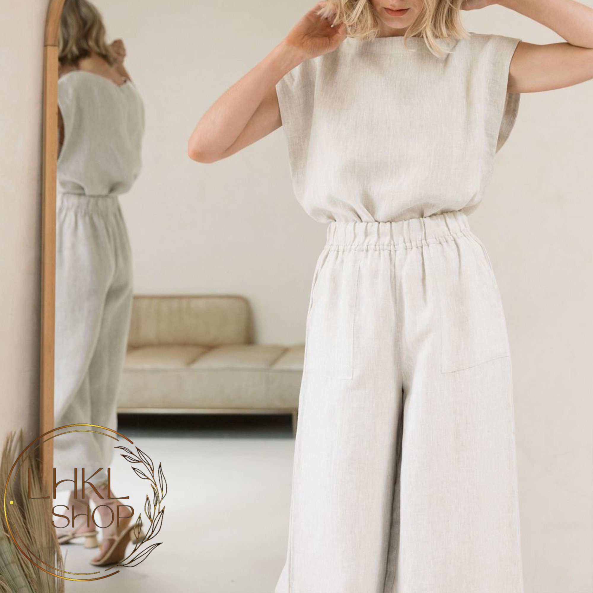 Linen Tank Top and Pants Set, Summer Linen Top, Sleeveless Top, Loose ...