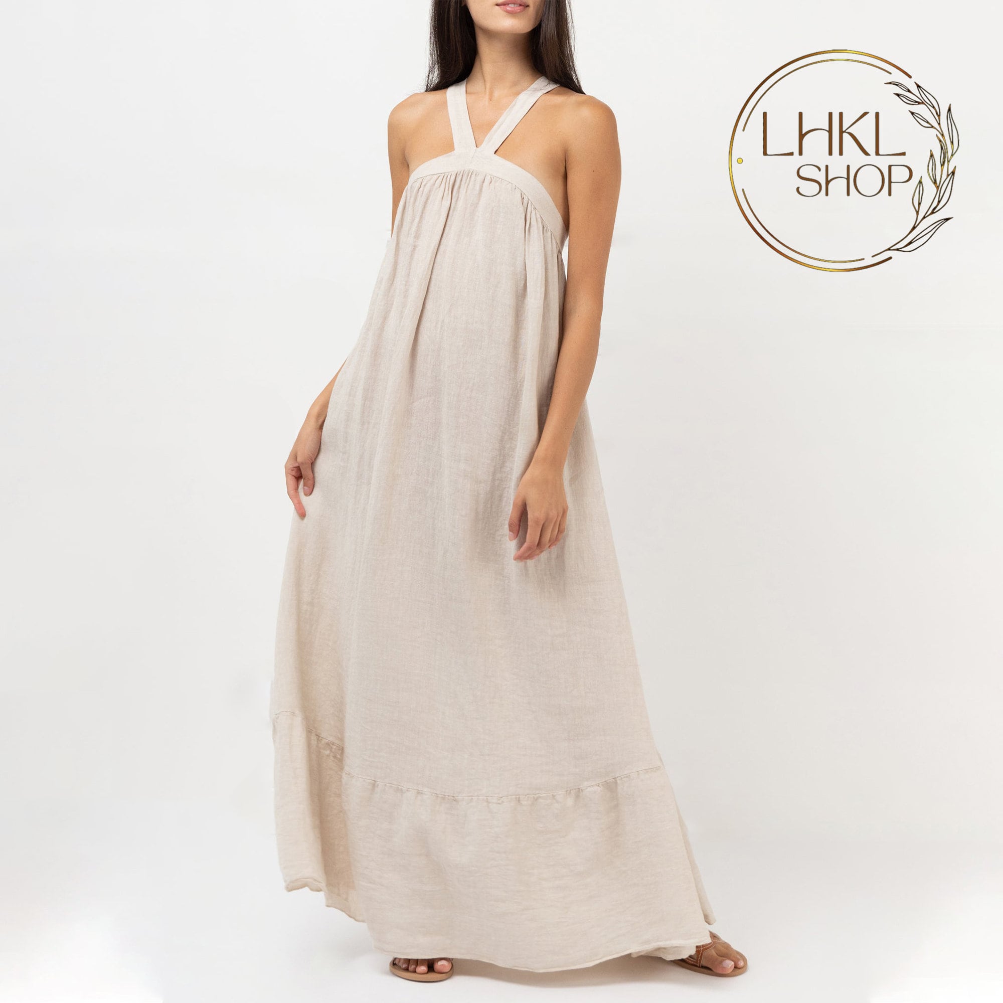 Apron Linen Dress, Midi Linen Dress, Backless Linen Dress, Seattle ...