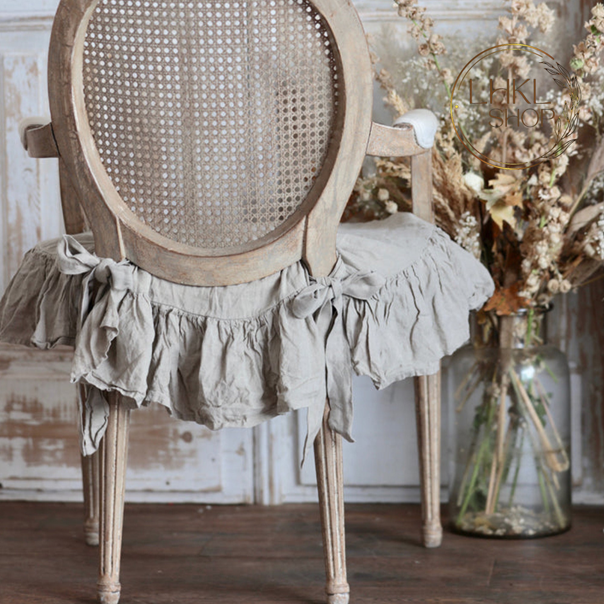 Ruffled Linen Chair Cover, Seat Cover, Chair Protection, Chair Slip ...