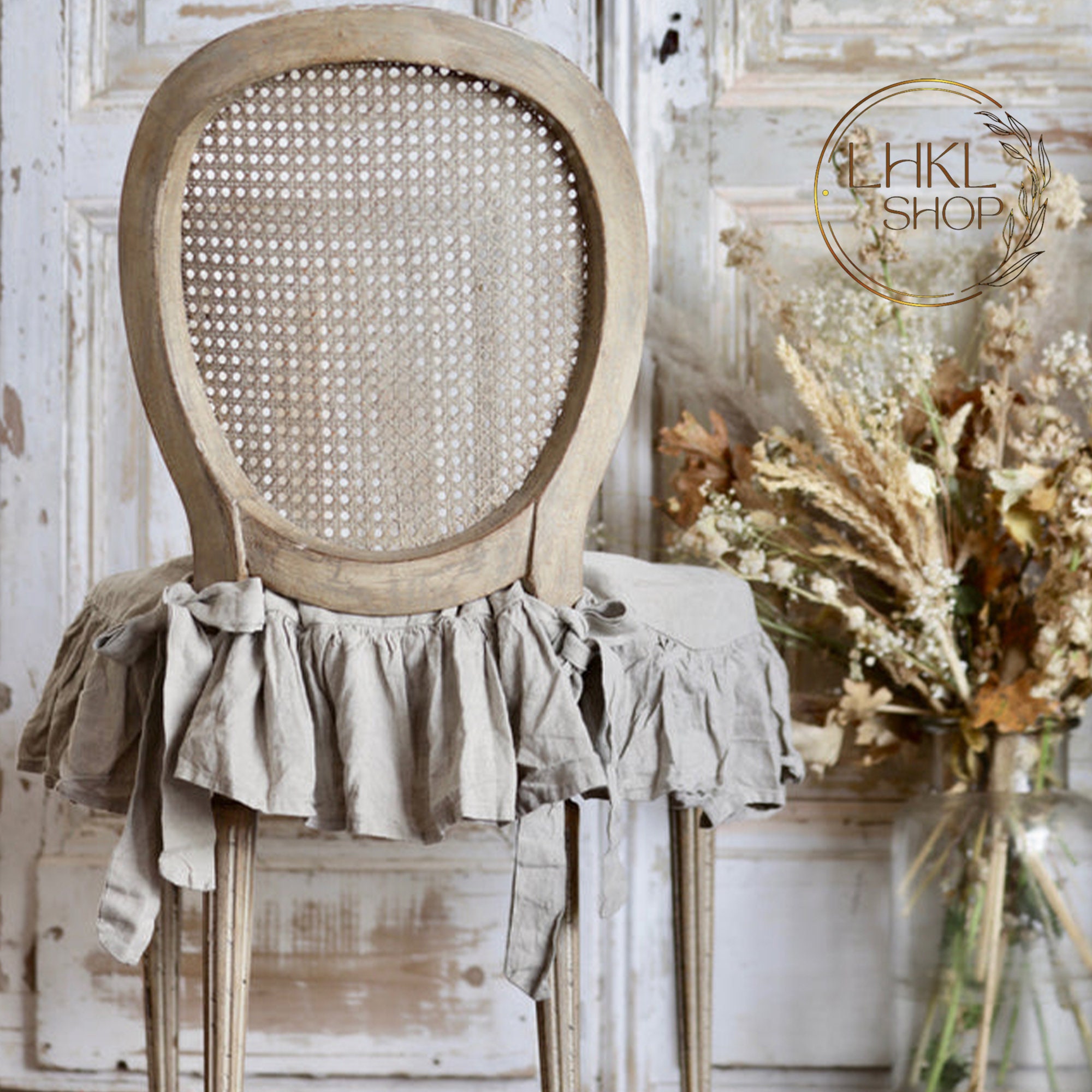Ruffled Linen Chair Cover, Seat Cover, Chair Protection, Chair Slip ...