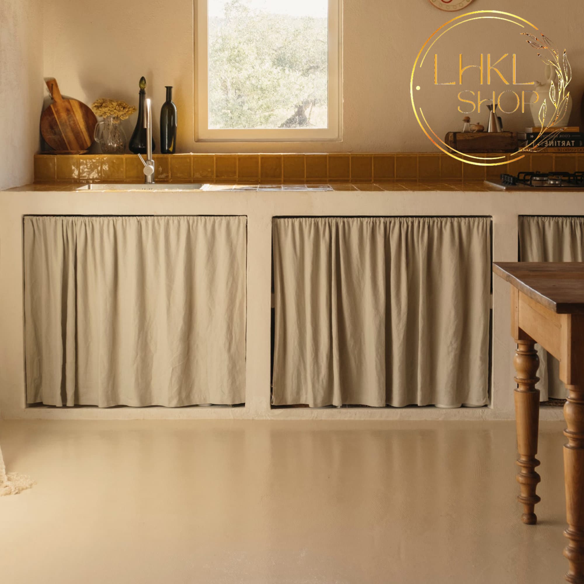 Linen Kitchen Curtains, Cafe Linen Drapery, Sink Skirt, Vanity Cover ...