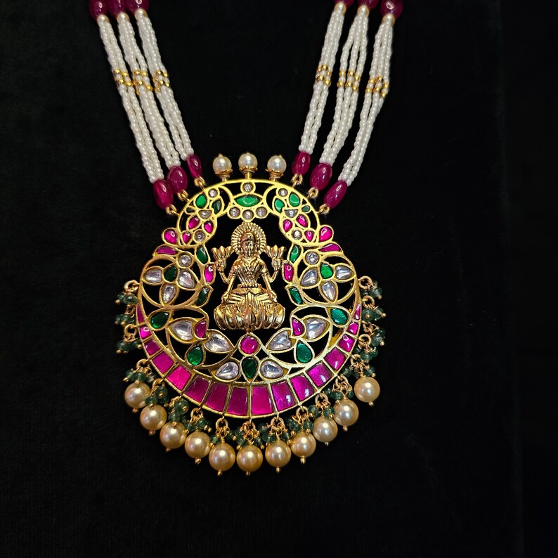 Beautiful Kundan Silver Laxmi Mata Pendant With Earrings, 925 Silver ...
