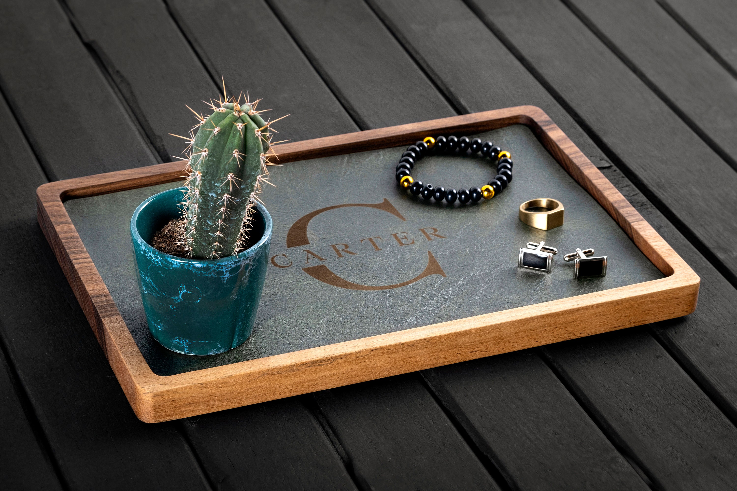 Handmade Walnut Valet Tray, Catch All Tray, Personalized Mens EDC Tray ...