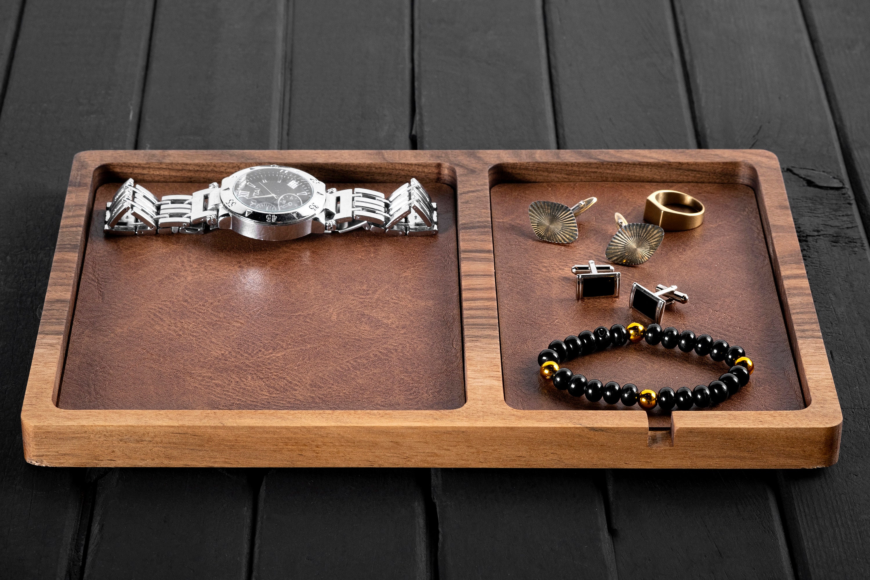 Handmade Walnut Valet Tray, Catch All Tray, Personalized Mens EDC Tray ...