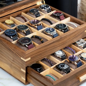Personalized Walnut Watch Box With Drawer: Handmade Watch Storage With ...