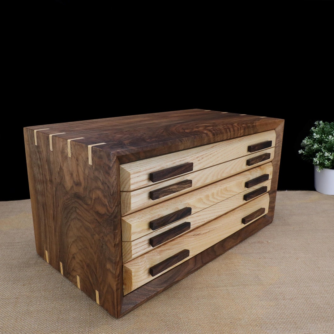 Walnut Jewelry Box With 5 Drawers, Wooden Jewelry Organizer, Handmade ...