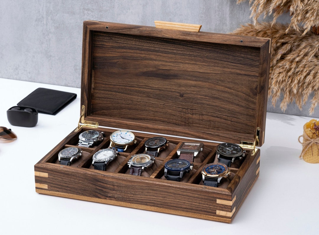 Handmade Wooden Watch Box, Personalized Watch Storage, Walnut Watch ...