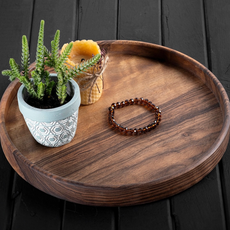 Large Round Walnut Tray - Etsy UK