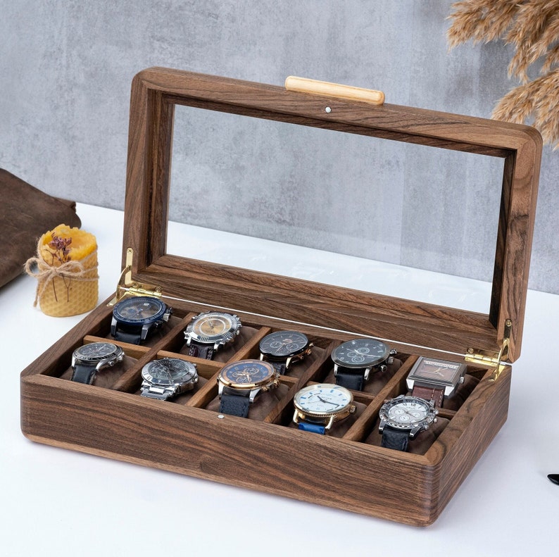 Personalized Watch Box With Glass Lid, Handmade Engraved Watch Box (8 ...