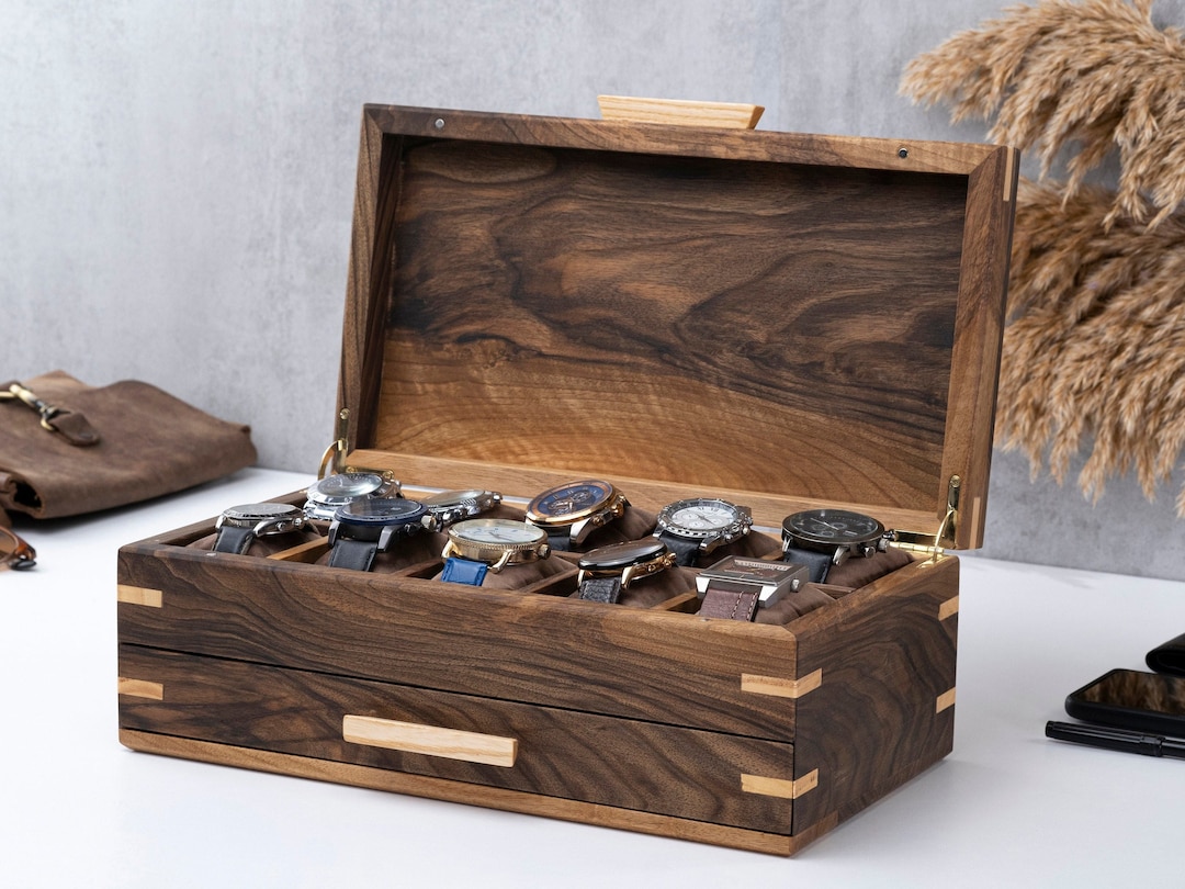 Handmade Walnut Watch Box With Drawer: Personalized Men's Jewelry ...