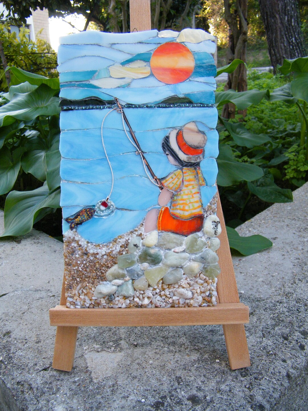 Handcrafted Fine Glass Mosaic "little Fisherman" Mtdf - Etsy