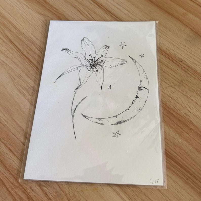 Flower Moon Drawing - Etsy
