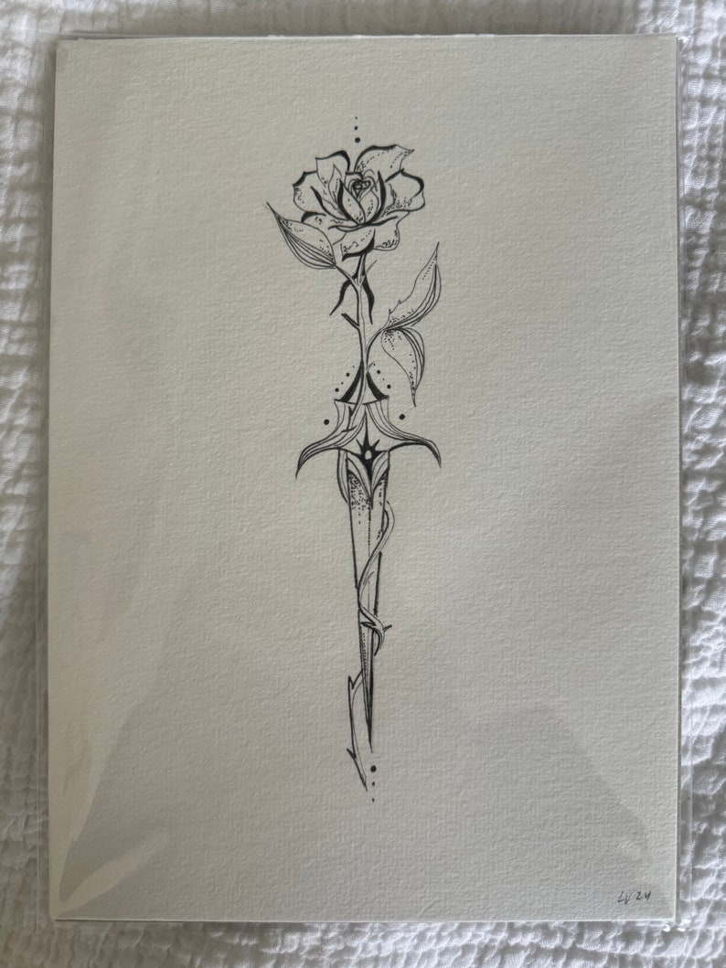 Rose Sword Drawing - Etsy