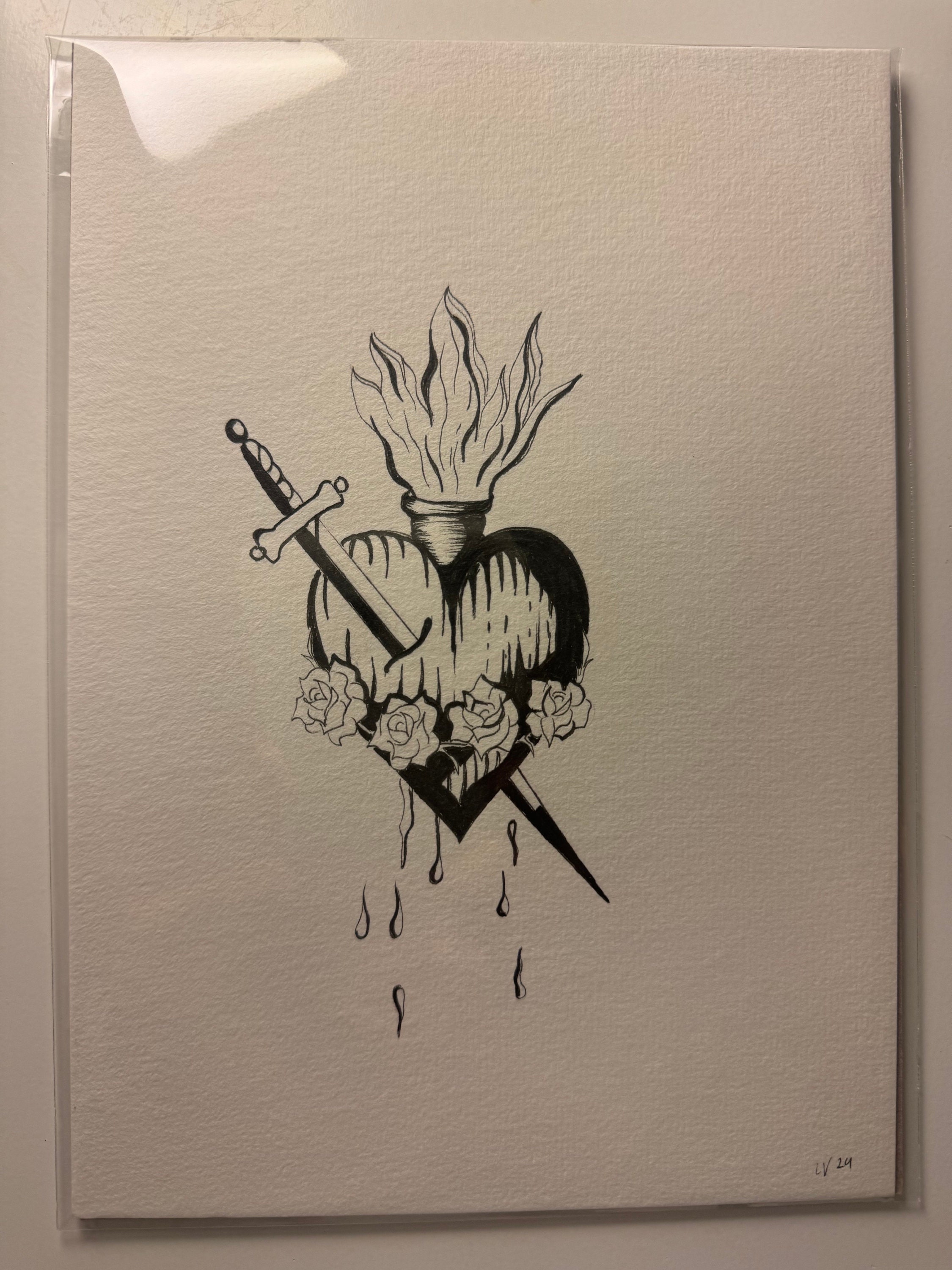 Rose Heart Sword Drawing - Etsy