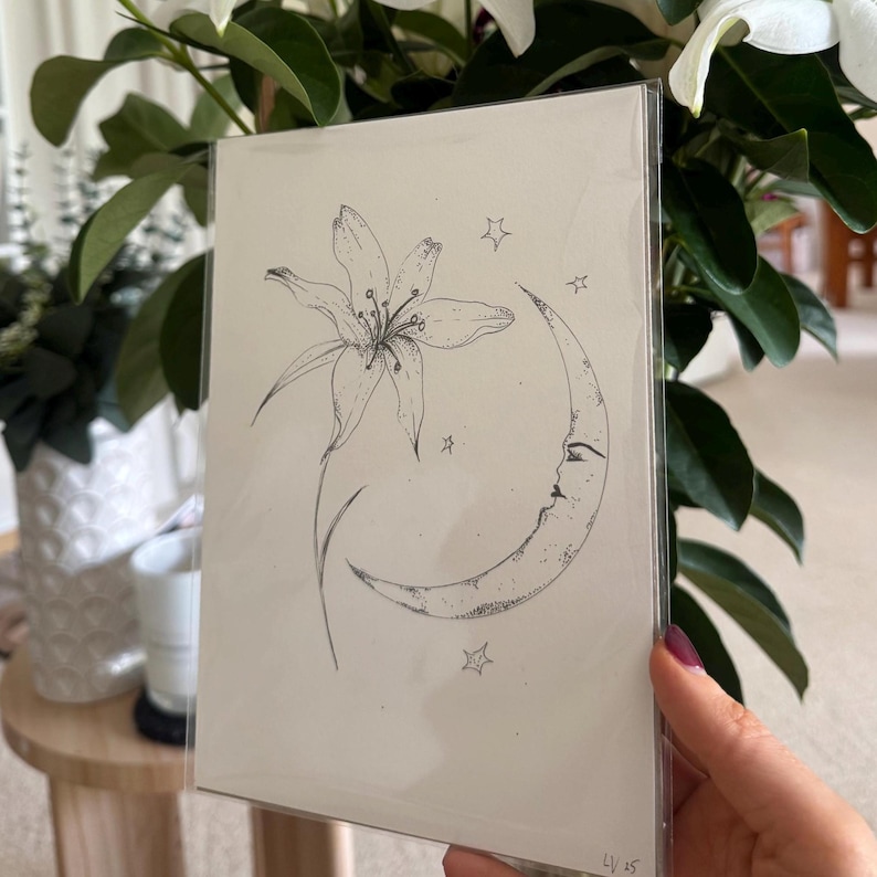Flower Moon Drawing - Etsy