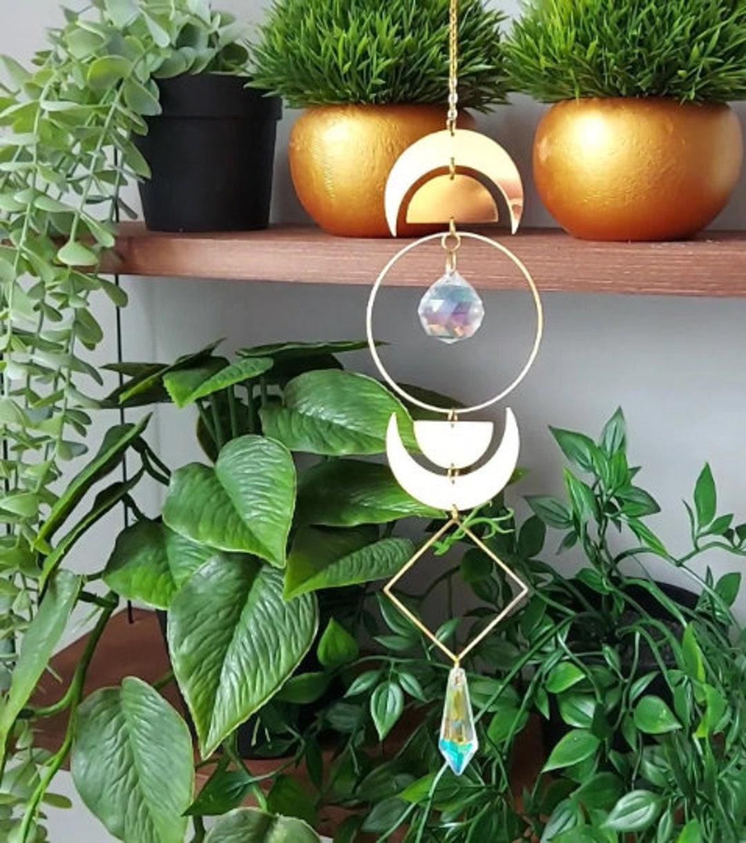 Suncatcher Boho Rainbow Maker | Crystal Moon Phase Hanging Wall Window ...