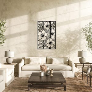 Metal Flower Wall Decor: Modern Framed Floral Art, Minimalist Design - Etsy