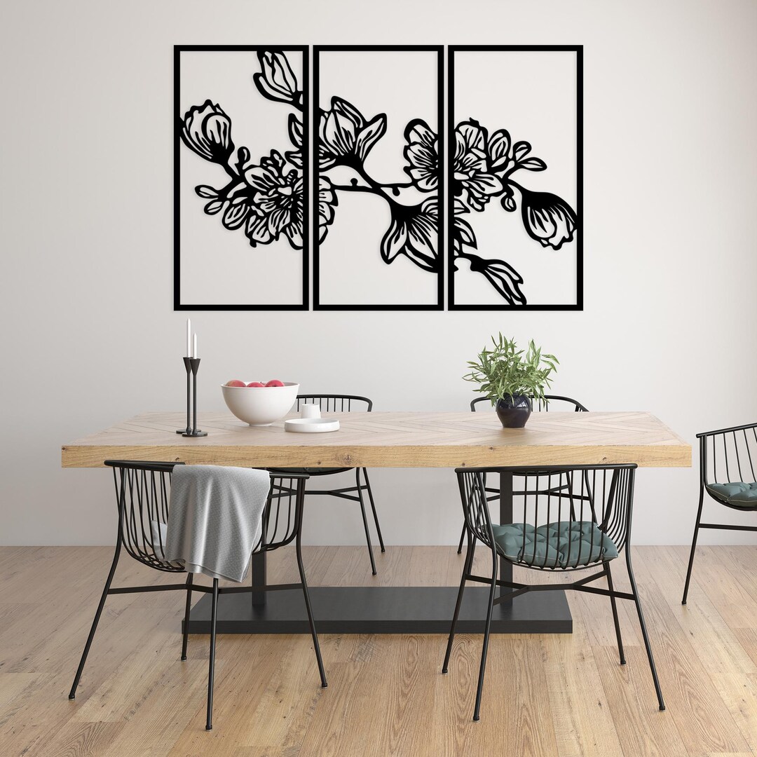 Metal Flower Wall Art Set: Modern Black Steel Home Decor - Etsy Hong Kong