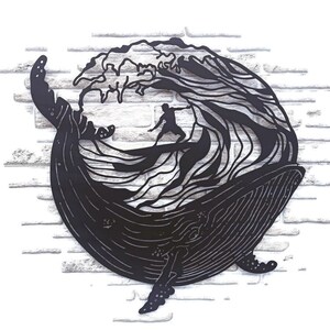 Wave and Whale Metal Wall Art, Surfing Metal Wall Decor, Ocean Lovers ...
