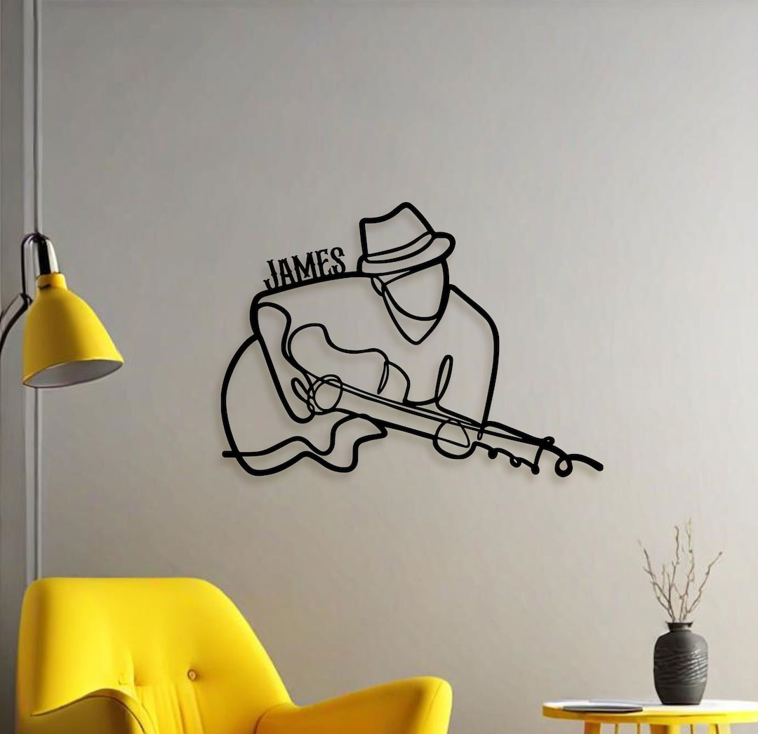 Name Writable Guitar Playing Man Gift Metal Wall Art, Custom Guitarist ...