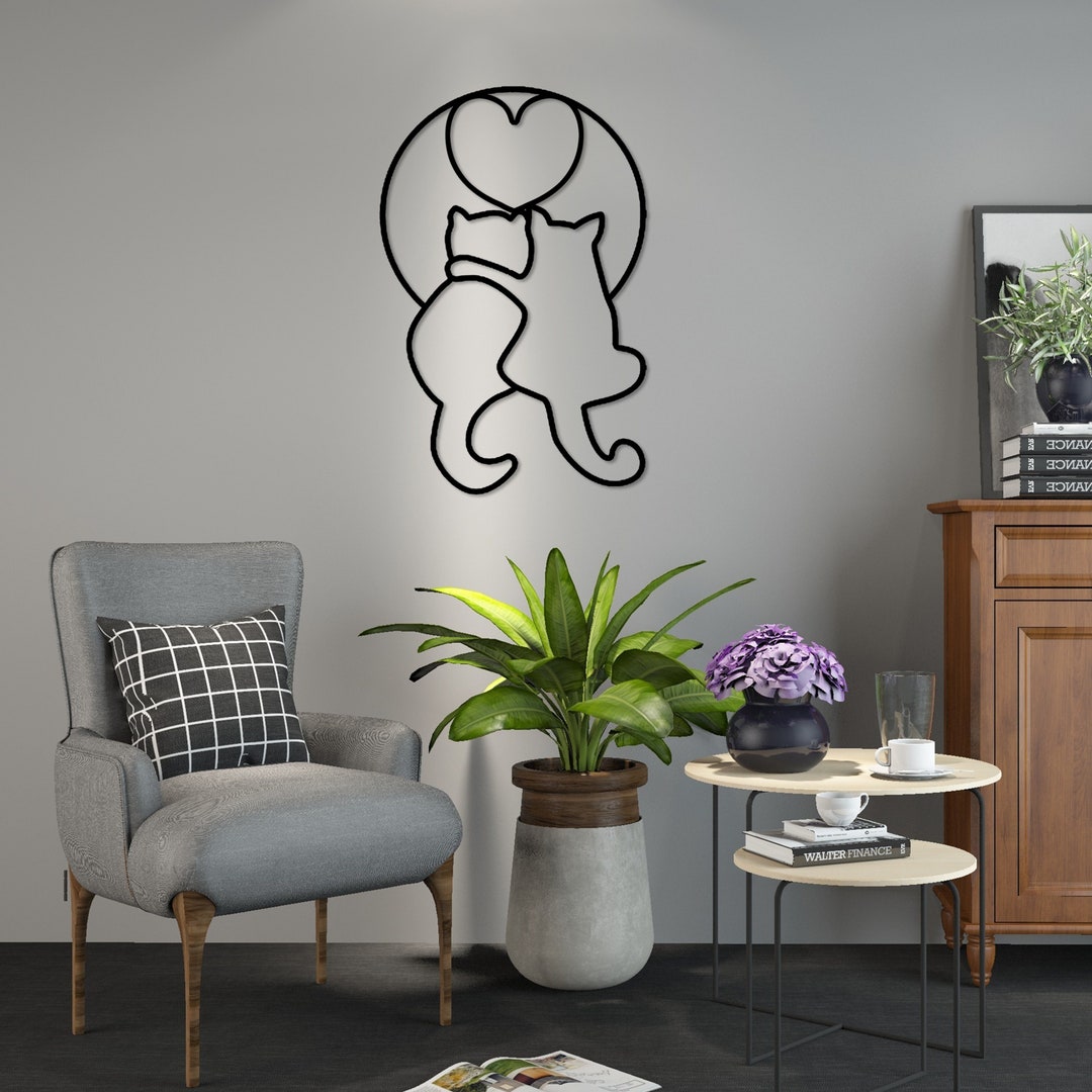 Cat Metal Line Wall Art, Cat Metal Wall Decor, Cat Lovers Wire Wall Art ...