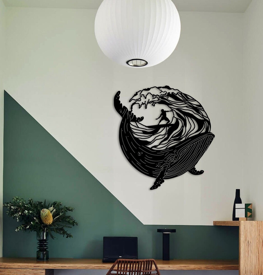 Wave and Whale Metal Wall Art, Surfing Metal Wall Decor, Ocean Lovers ...