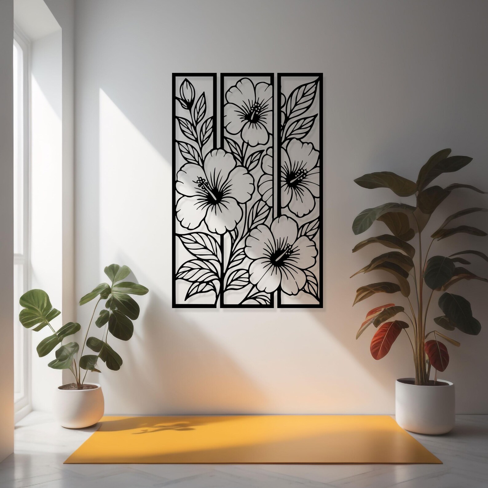 Metal Flower Wall Decor: Modern Framed Floral Art, Minimalist Design - Etsy