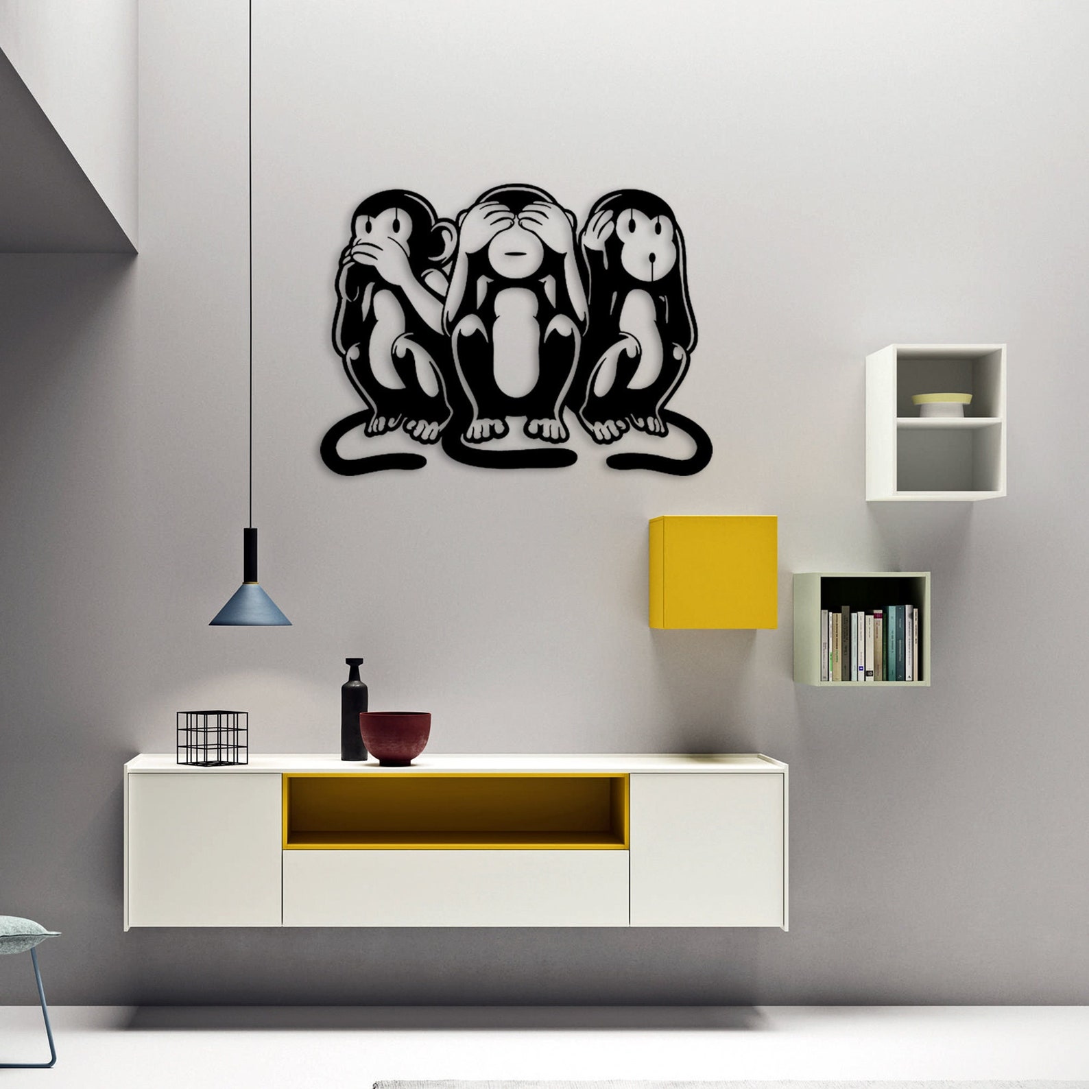 Three Wise Monkeys Wall Art, Monkeys Metal Wall Decor, Animals Metal ...
