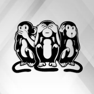 Three Wise Monkeys Wall Art, Monkeys Metal Wall Decor, Animals Metal Wall Art, Valentine's Day ...