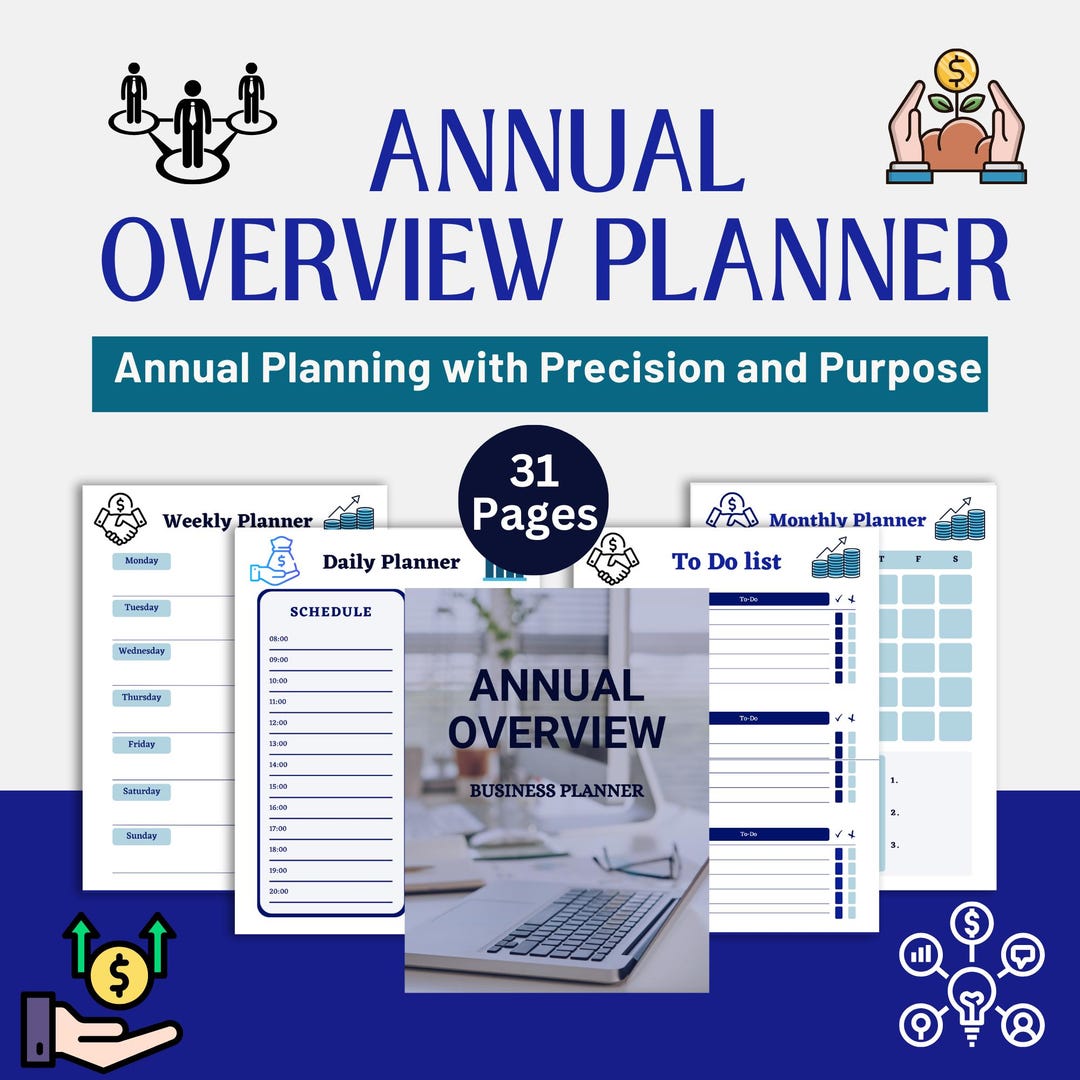 Annual Overview Business Planner, Editable Yearly Task Tracker, Budget ...