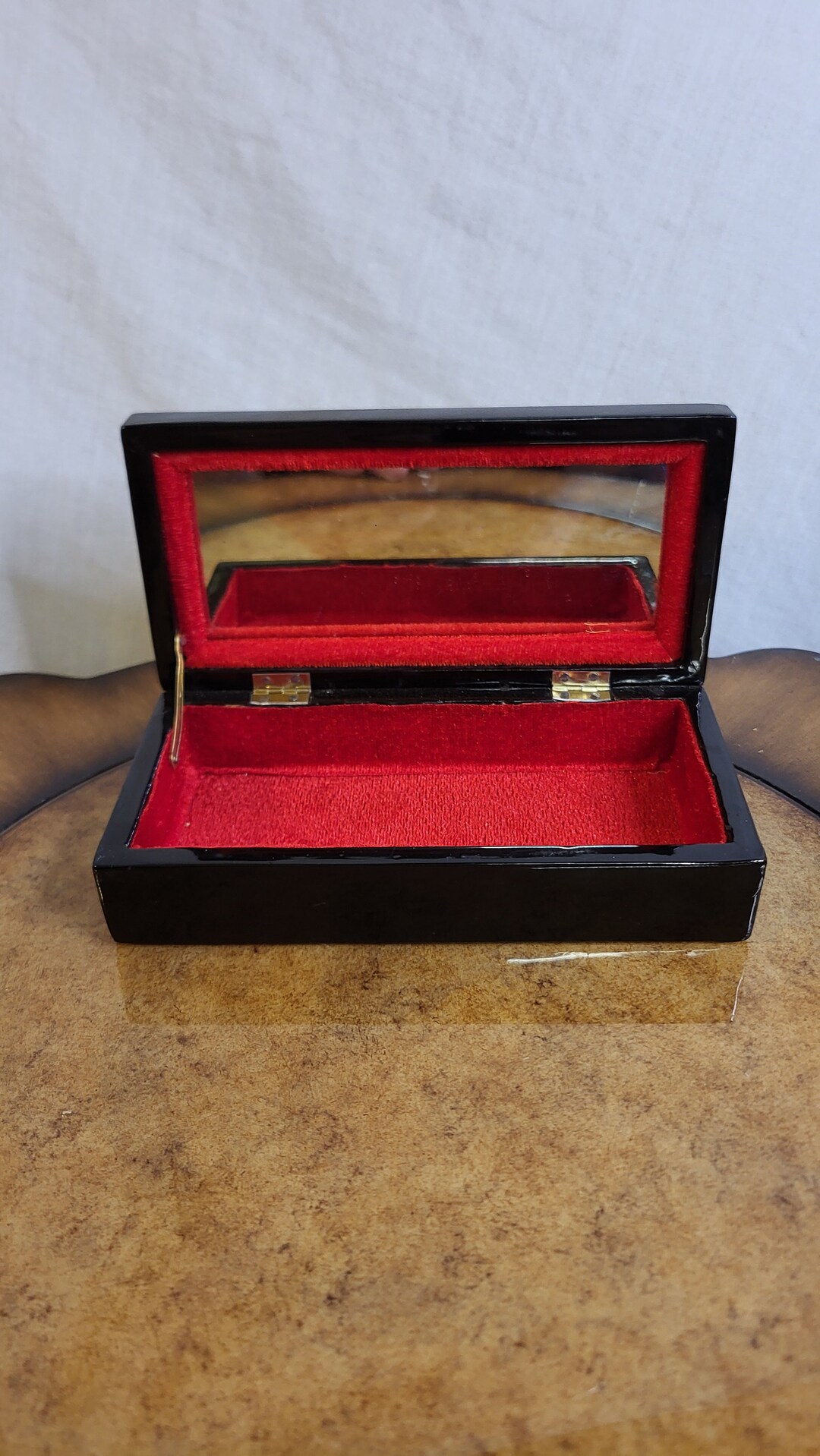 Vintage Asian Black Lacquer Jewelry Box With Red Lining and Mirror - Etsy
