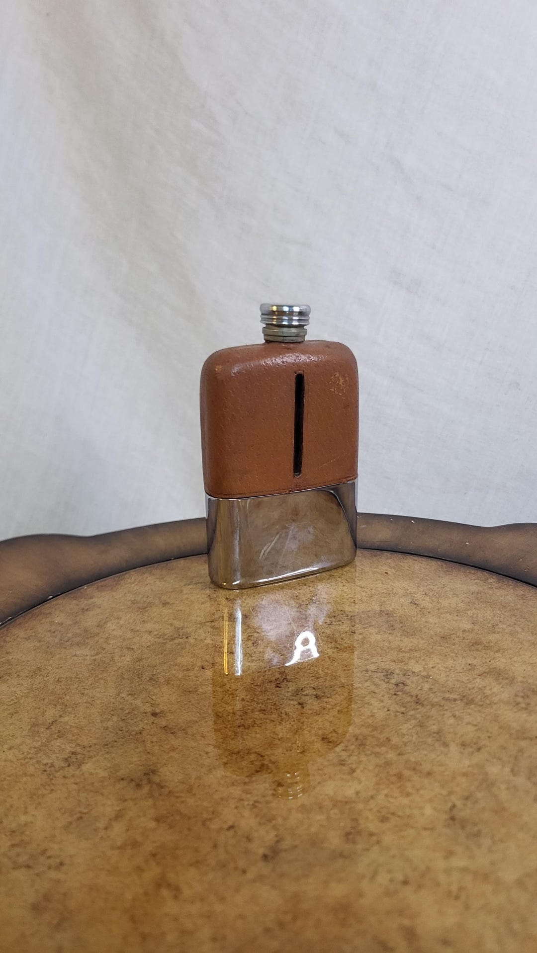 Vintage Brown Leather Wrapped Hip Flask - Etsy UK