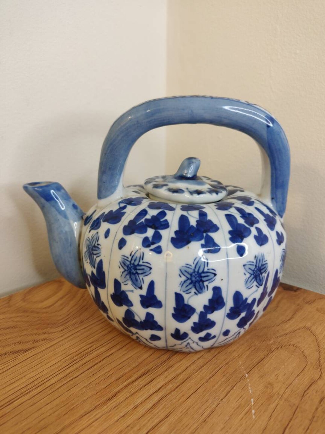 Vintage Chinese Ceramic Tea Pot in Blue and White With Floral Design - Etsy