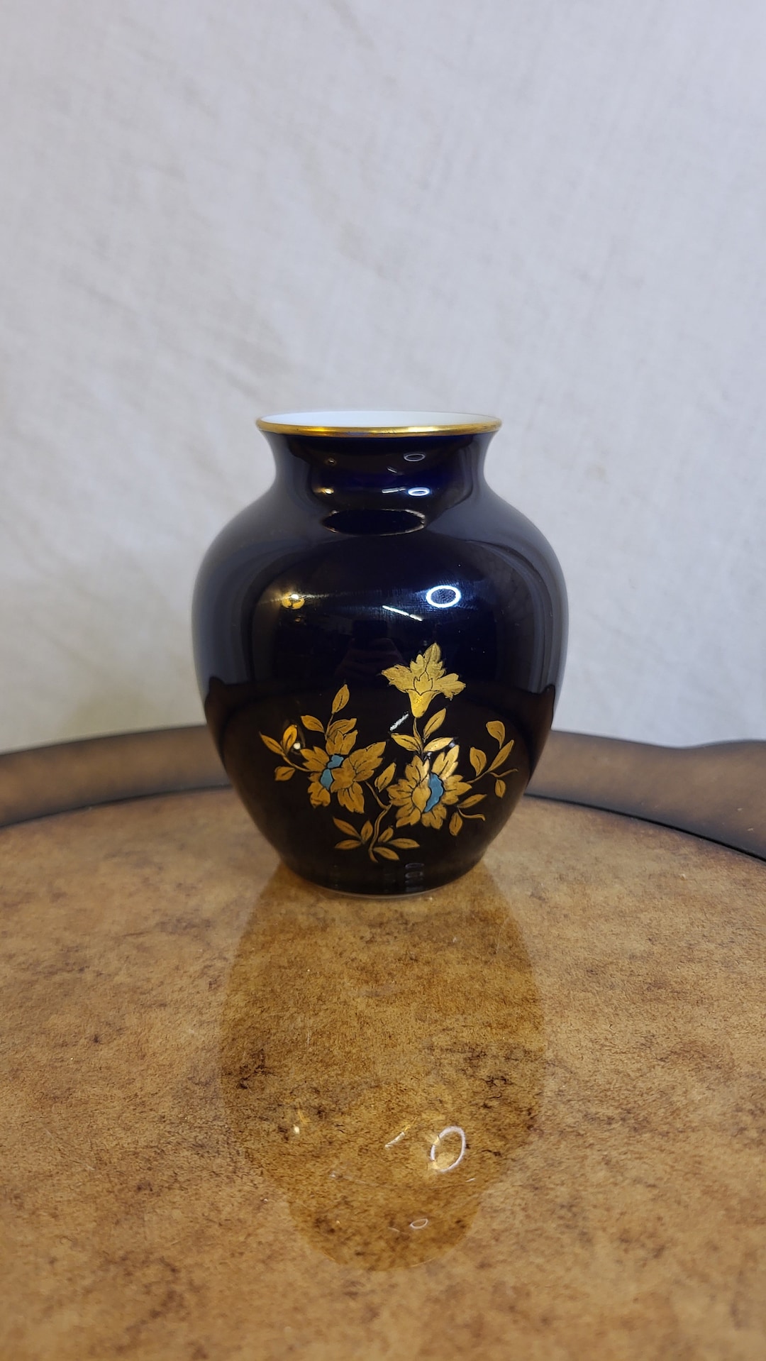 Vintage Echt Kobalt Colbalt Blue Vase With Gold Floral Design - Etsy