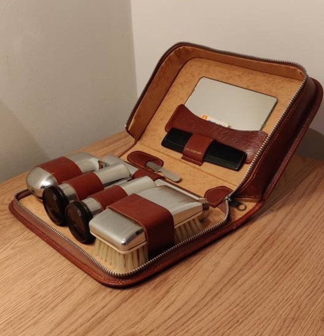 Men's Travel Kit With Brown Leather Case. - Etsy