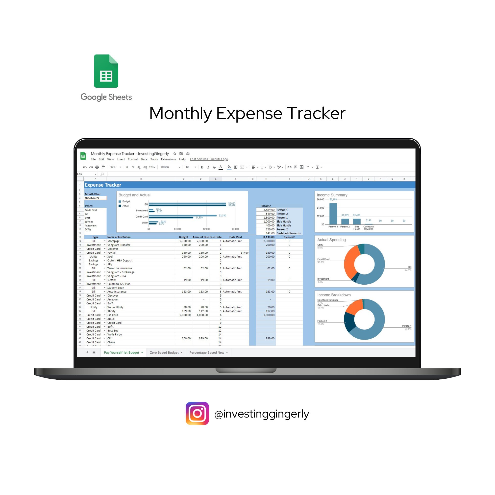 Expense Tracker Google Sheets Multi-year Budget Tracker, Pay Yourself ...