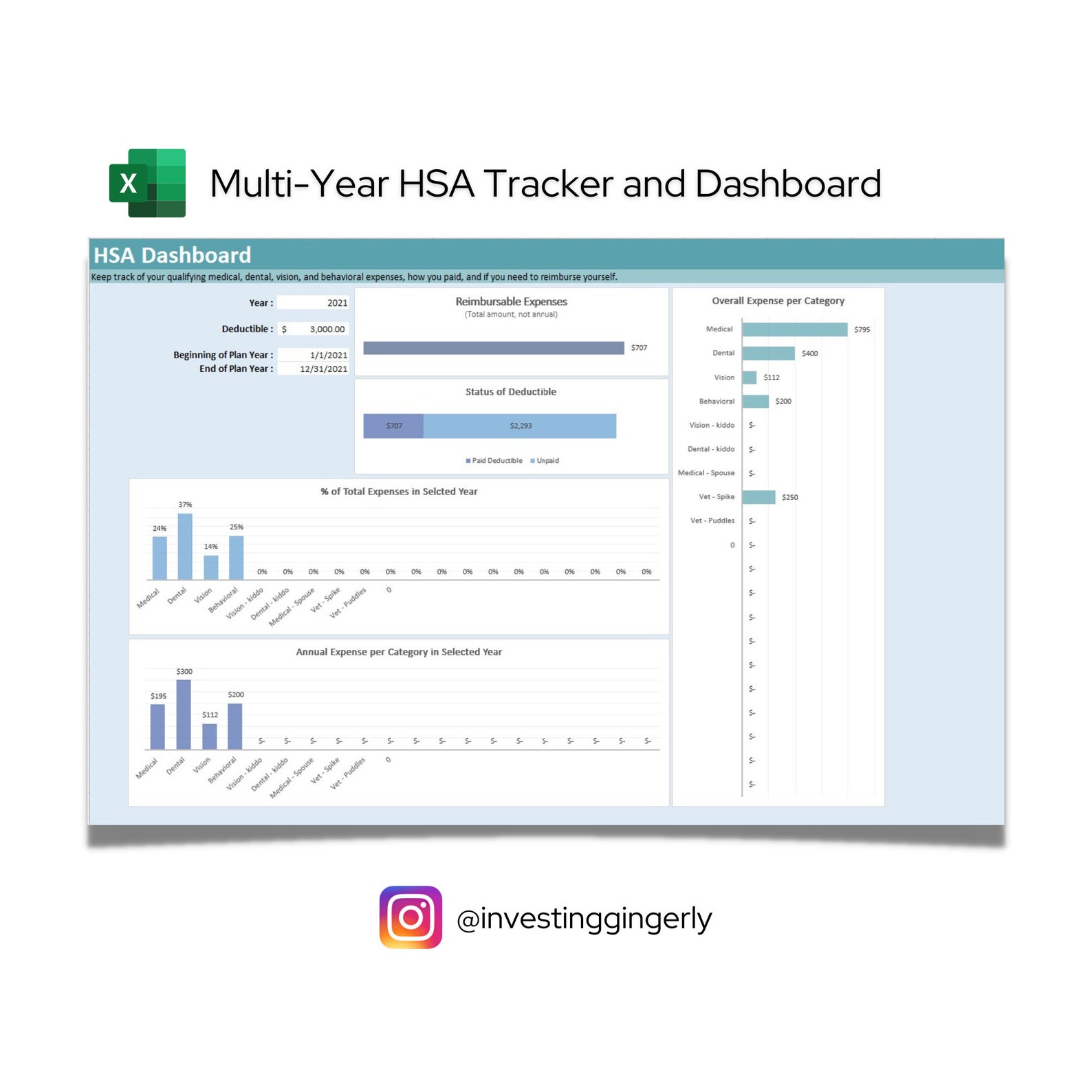 Multi-year HSA Tracker Excel 365 HYSA, HDHP, Health Insurance, Expense ...