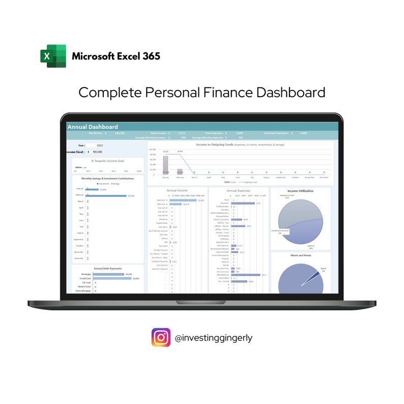 Personal Finance Dashboard (multi-year) Excel 365 | Personal Finance ...