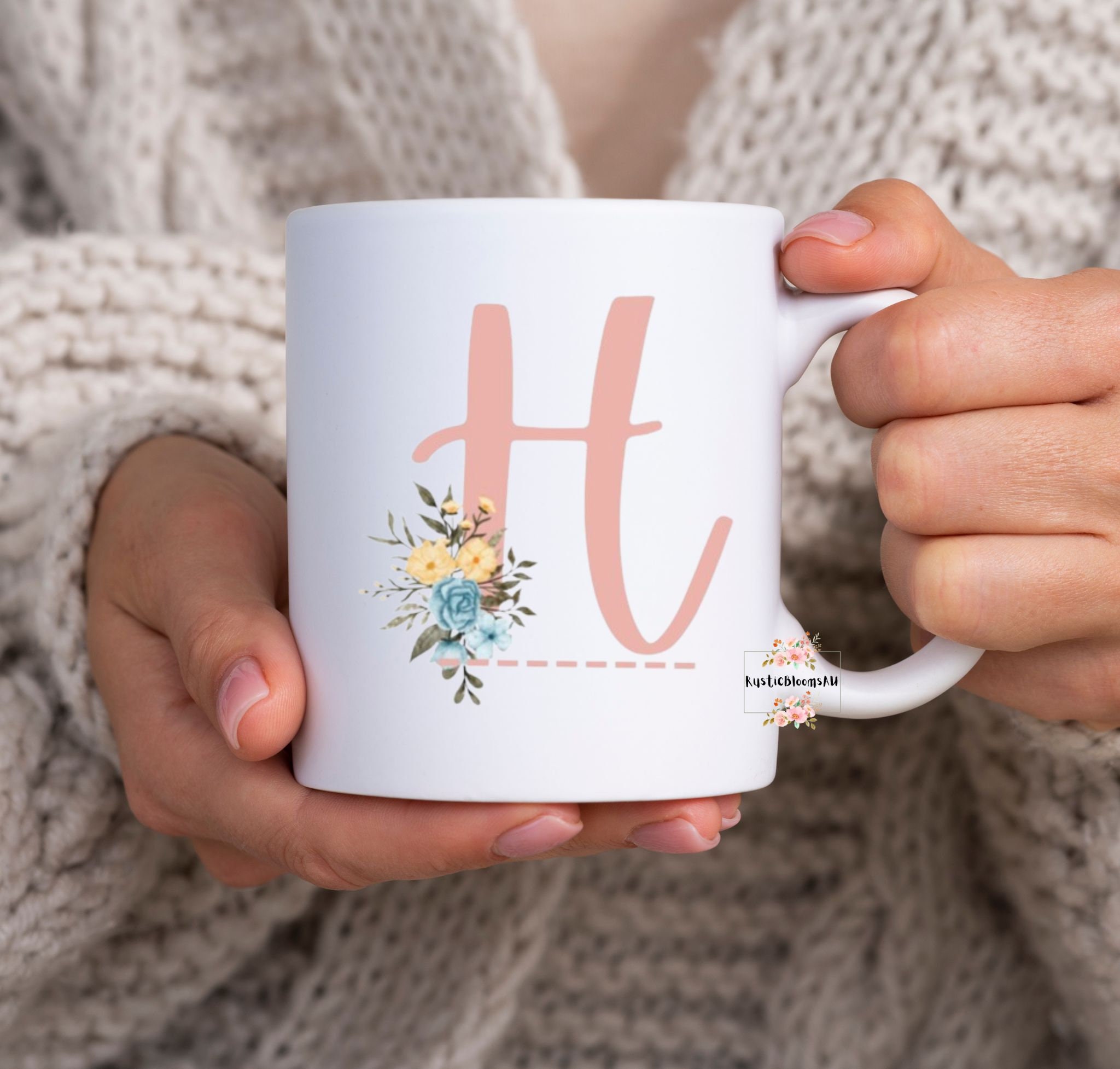 Letter H Floral Coffee Mug: Personalized Initial Gift - Etsy