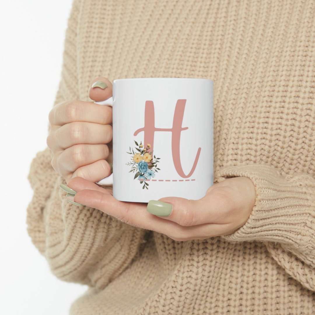 Letter H Floral Coffee Mug: Personalized Initial Gift - Etsy