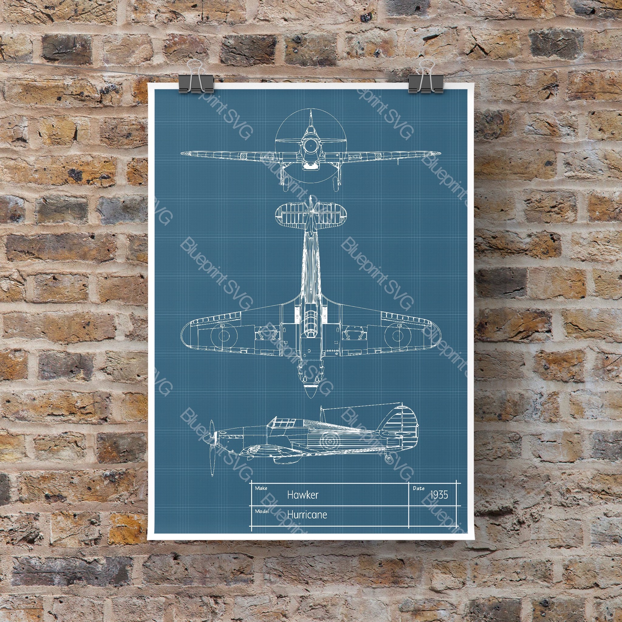 Hawker Hurricane Fighter Plane Aircraft Blueprint SVG Graphic Print ...