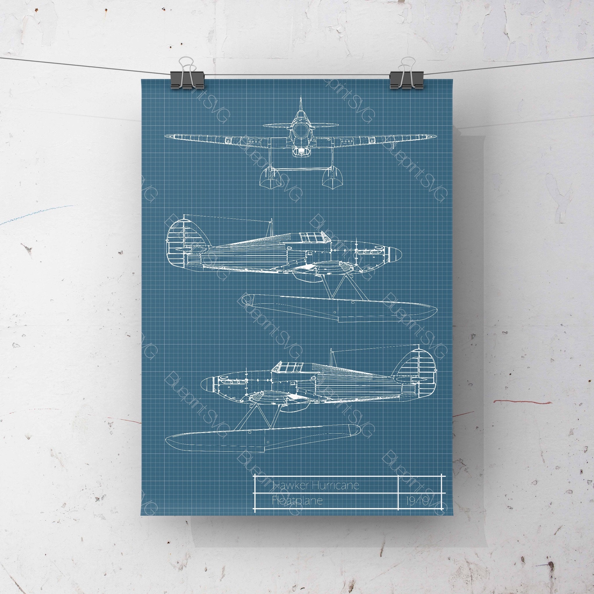 Hawker Hurricane Floatplane - Seaplane Fighter Plane Aircraft Blueprint ...