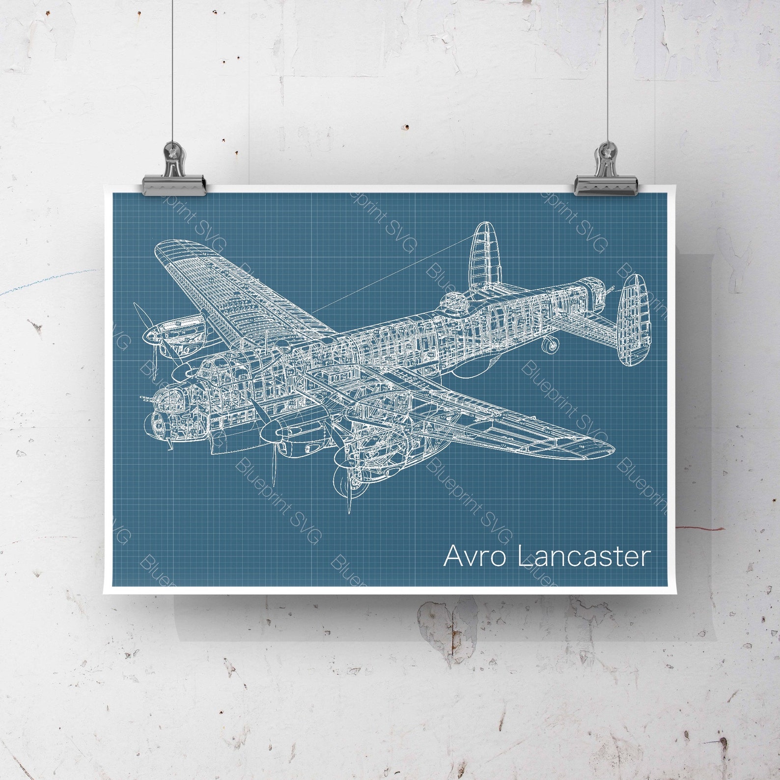 Avro Lancaster WW2 Bomber Blueprint SVG Graphic | Print | Printable Art ...